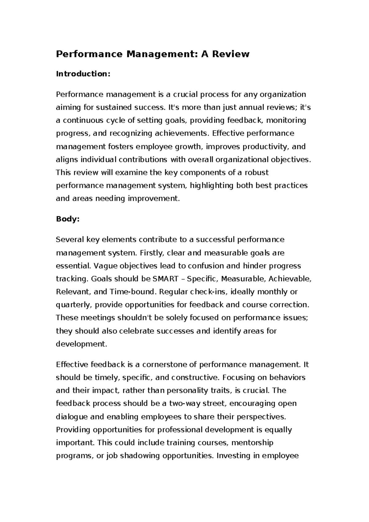 Performance Management: Key Components & Best Practices Review - Studocu