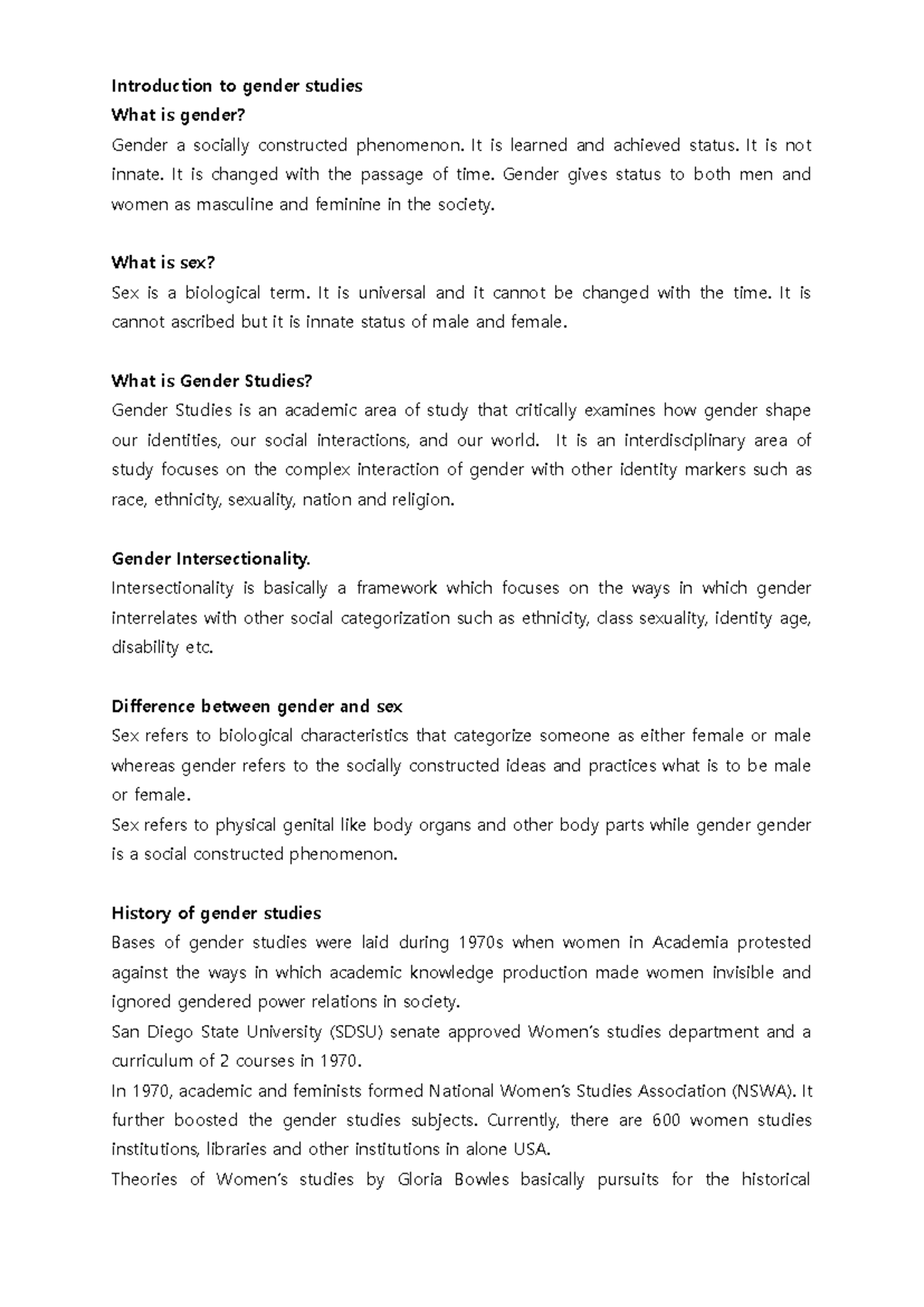 Gender Studies Notes: CSS Overview and Key Concepts - Studocu