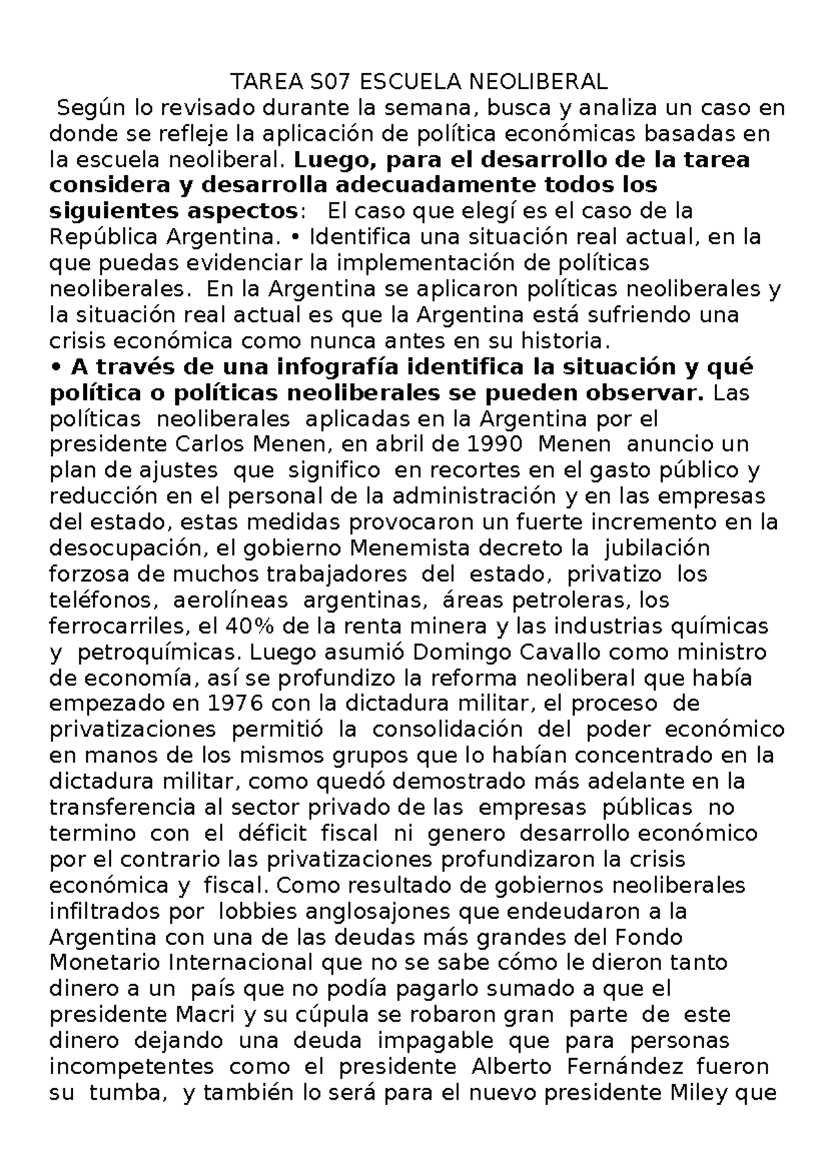 Tarea S07: Análisis del Caso de Políticas Neoliberales en Argentina ...