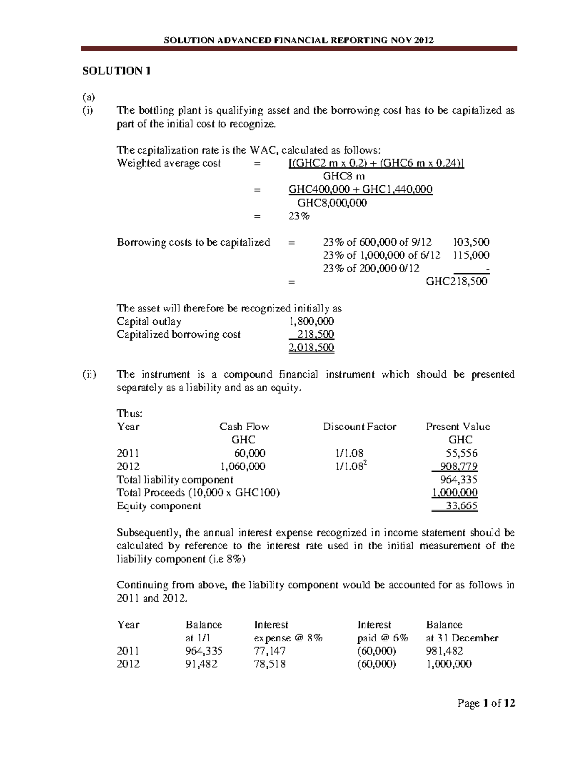Advanced Financial Reporting Exam 3 Solutions - November 2012 Answers ...