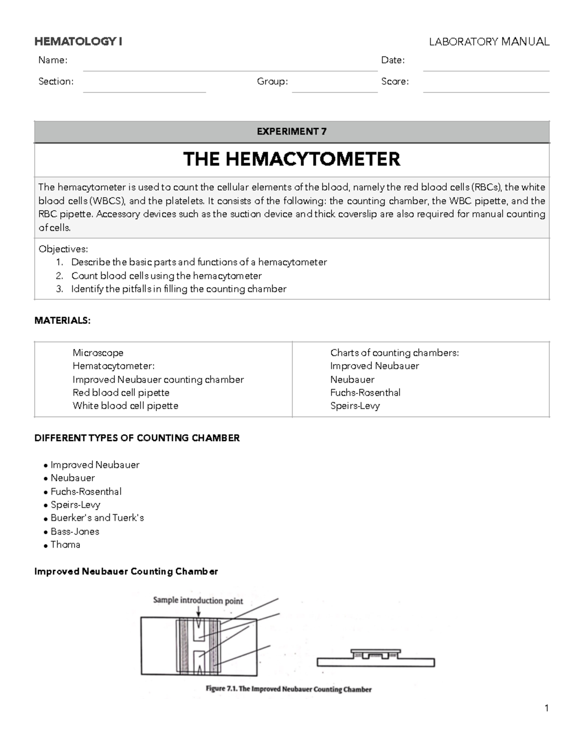 Experiment 7: Understanding the Hemacytometer and Cell Counting ...