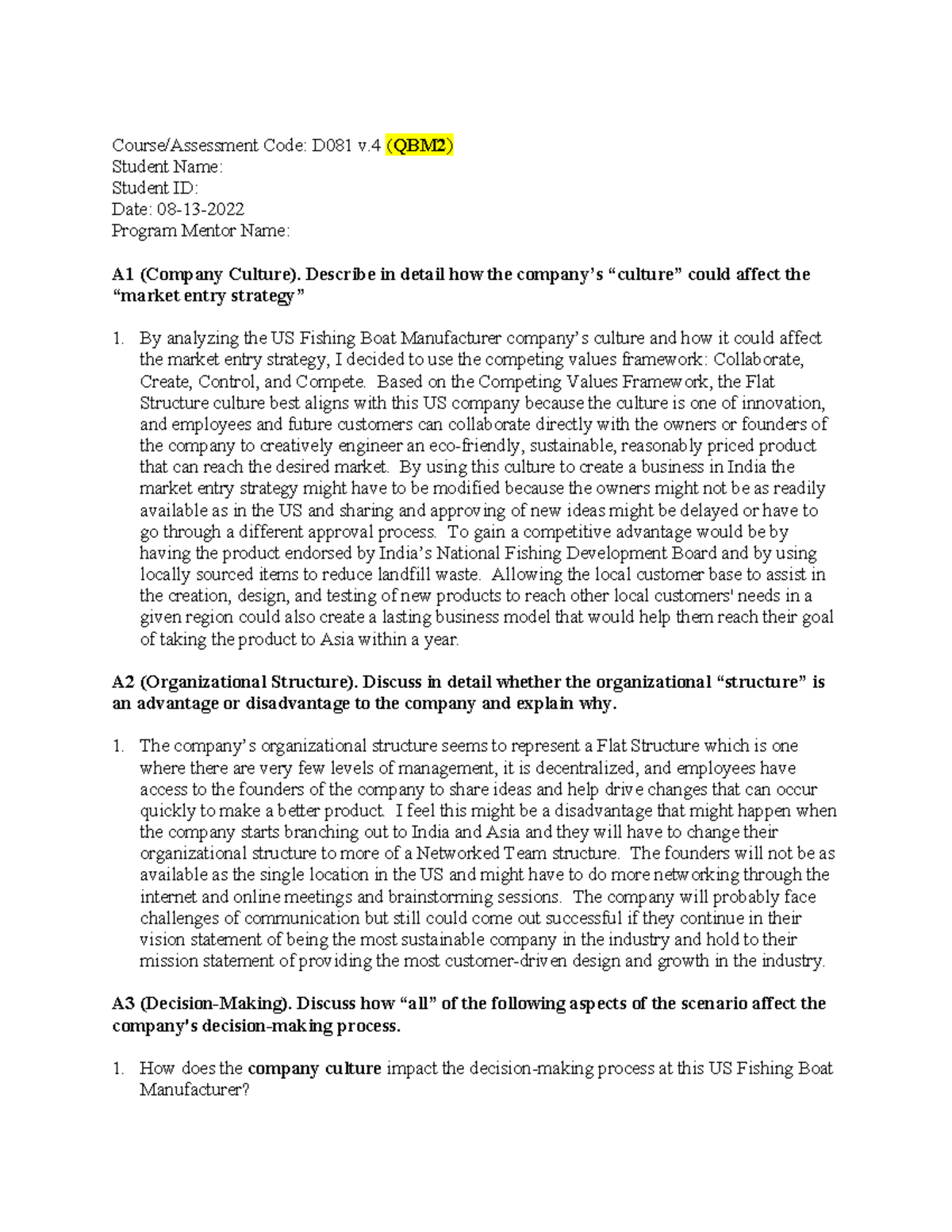 D081-Task 1 - Innovative and Strategic Thinking Assignment Insights ...