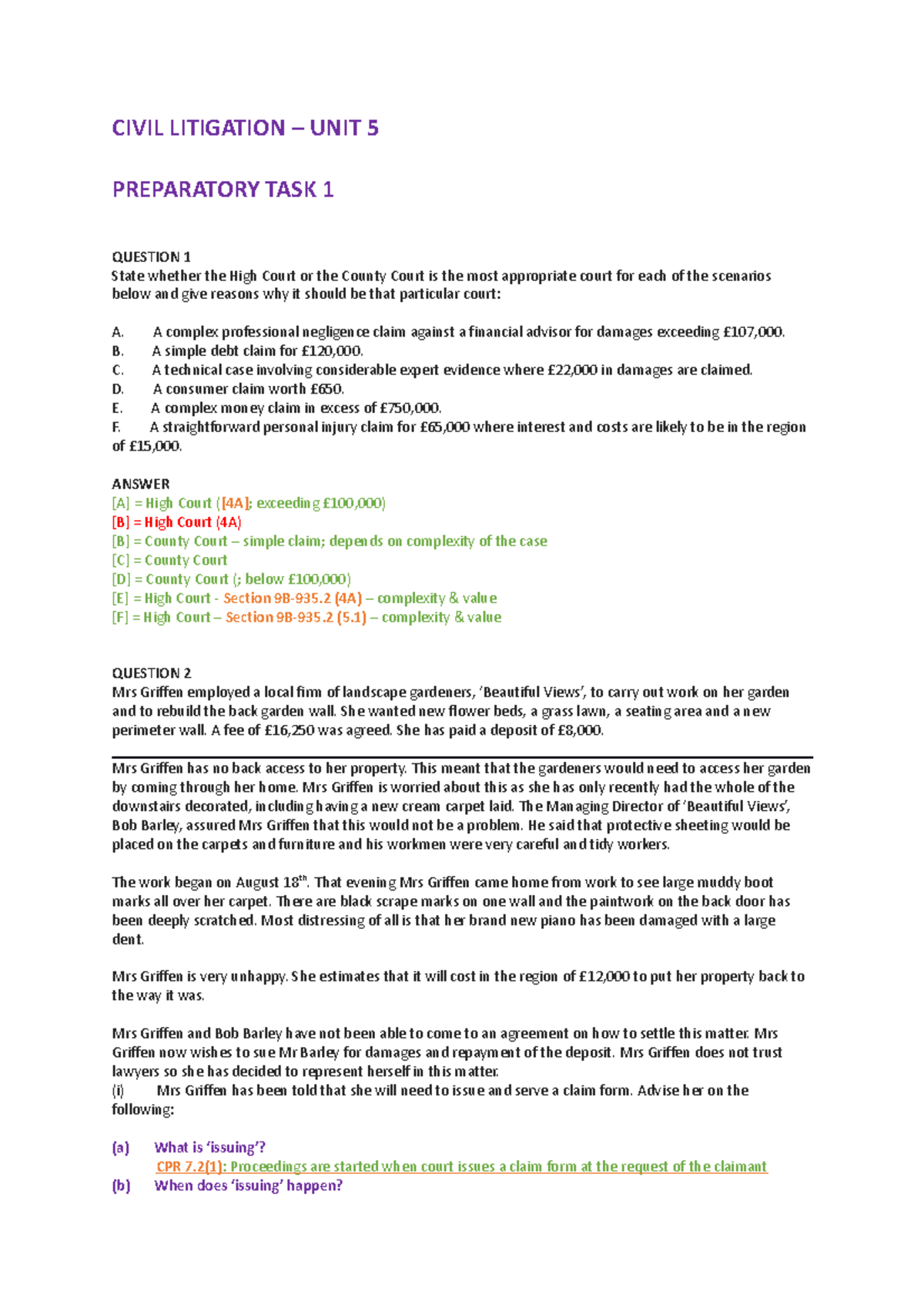 CIVIL LITIGATION CPR 7 & 8 - Proceedings & Claim Form Guidance - Studocu