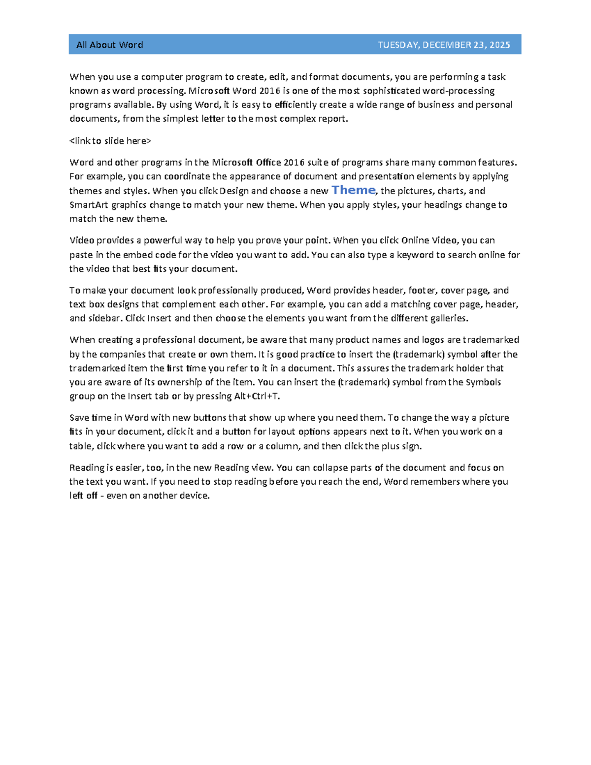 Word Processing Essentials: Microsoft Word 2016 Overview - CO GI FMA ...