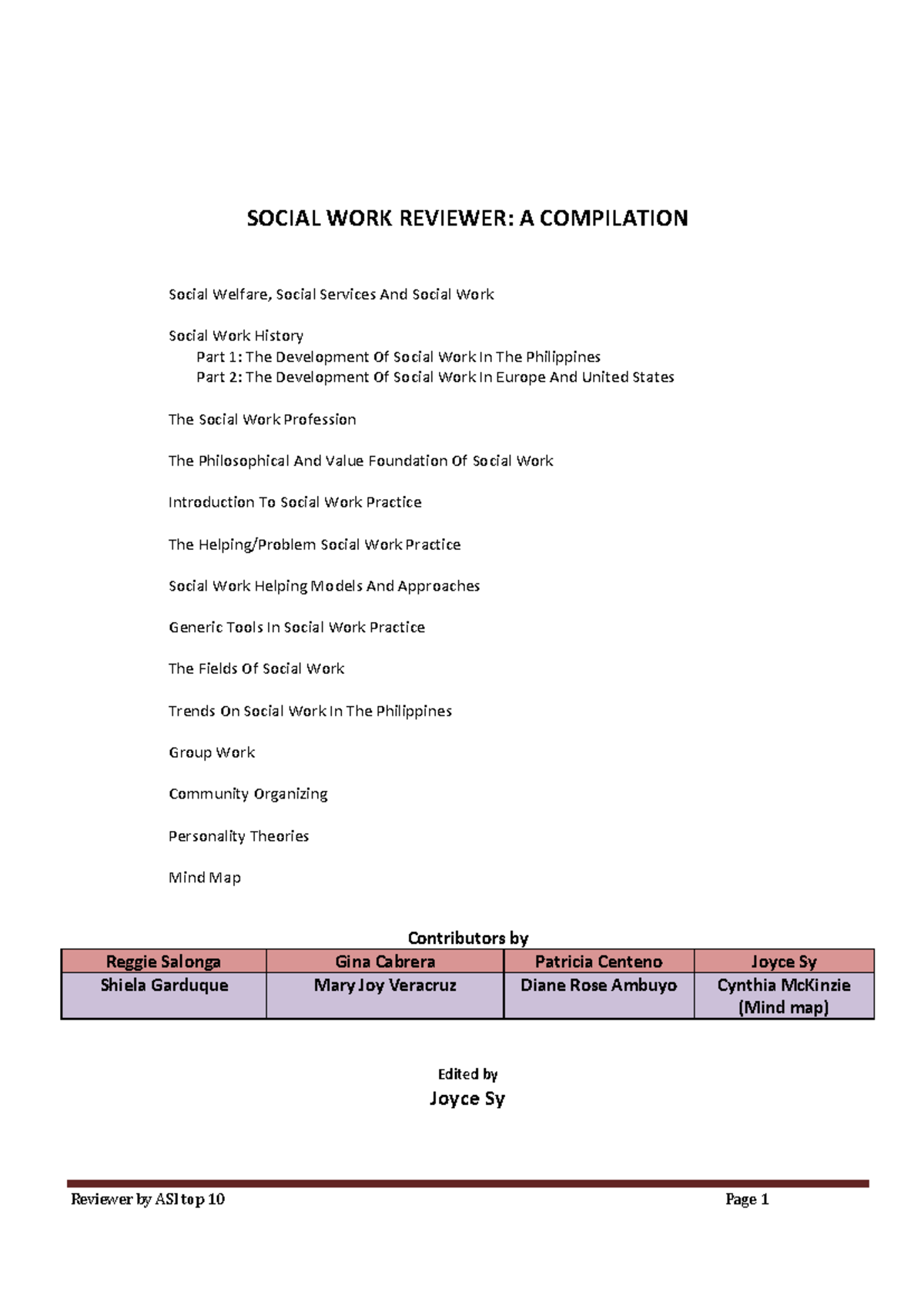 Social Work Reviewer: Comprehensive Compilation of SW Concepts - Studocu