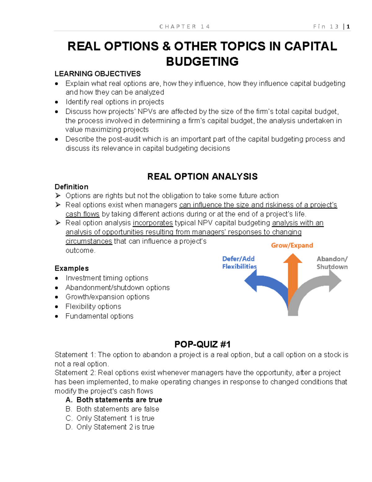 Chp14fin13 - My summary reviewer of CHAPTER 14 - REAL OPTIONS & OTHER ...