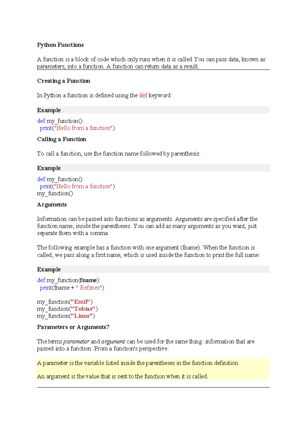 Python Functions Overview and Examples for CS101 - Studocu