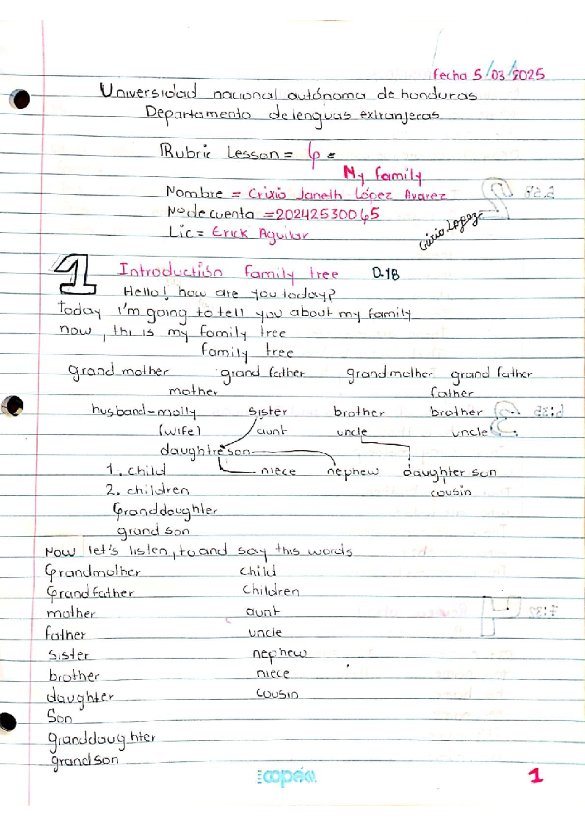 Lección 6: Mi Familia - Rubric y Actividades (Curso: DELE 2023) - Studocu