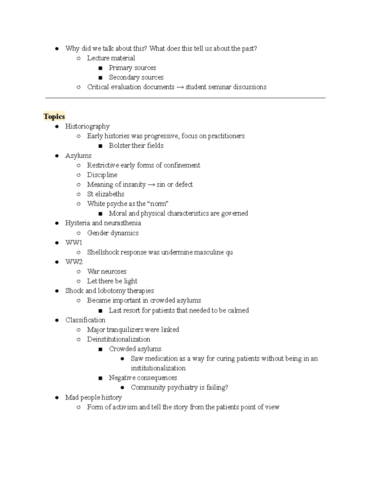 HIST 3640 Lecture Notes: Critical Evaluation of Mental Health History ...