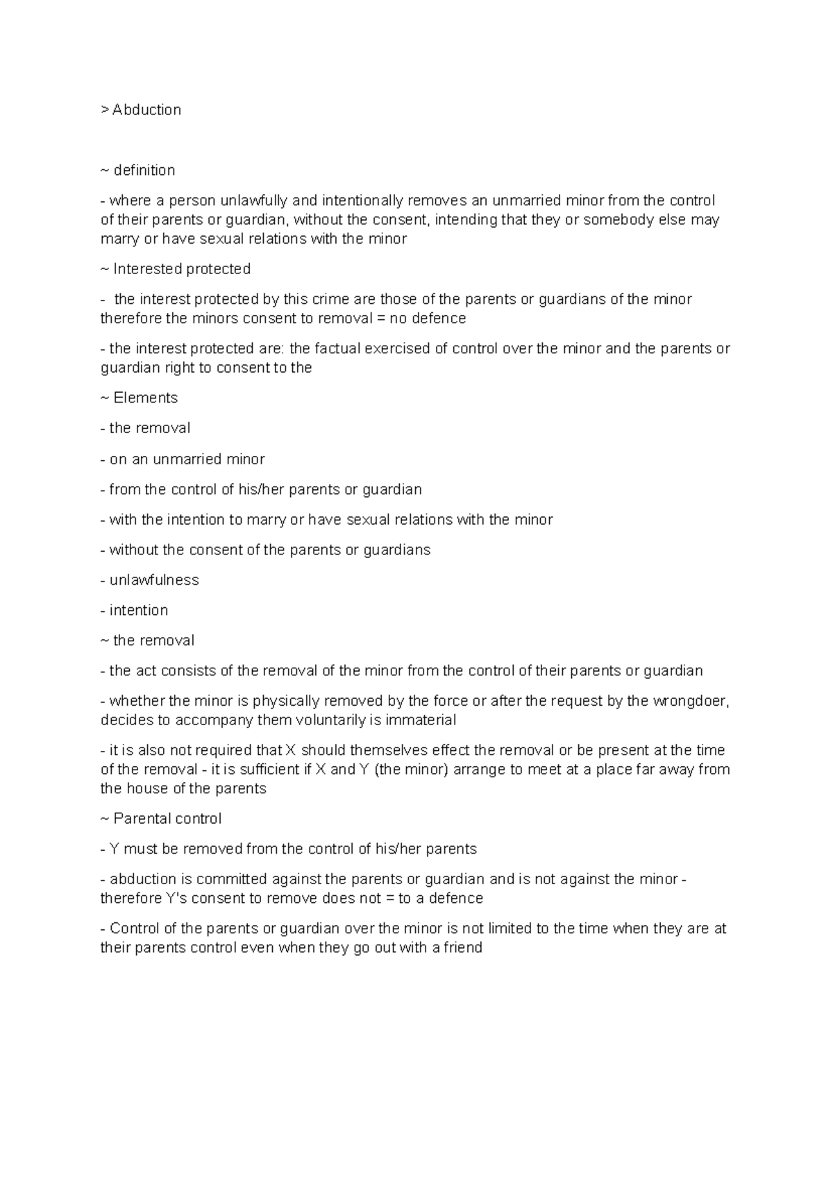 Specific Offences: Abduction of Minors Explained - Studocu