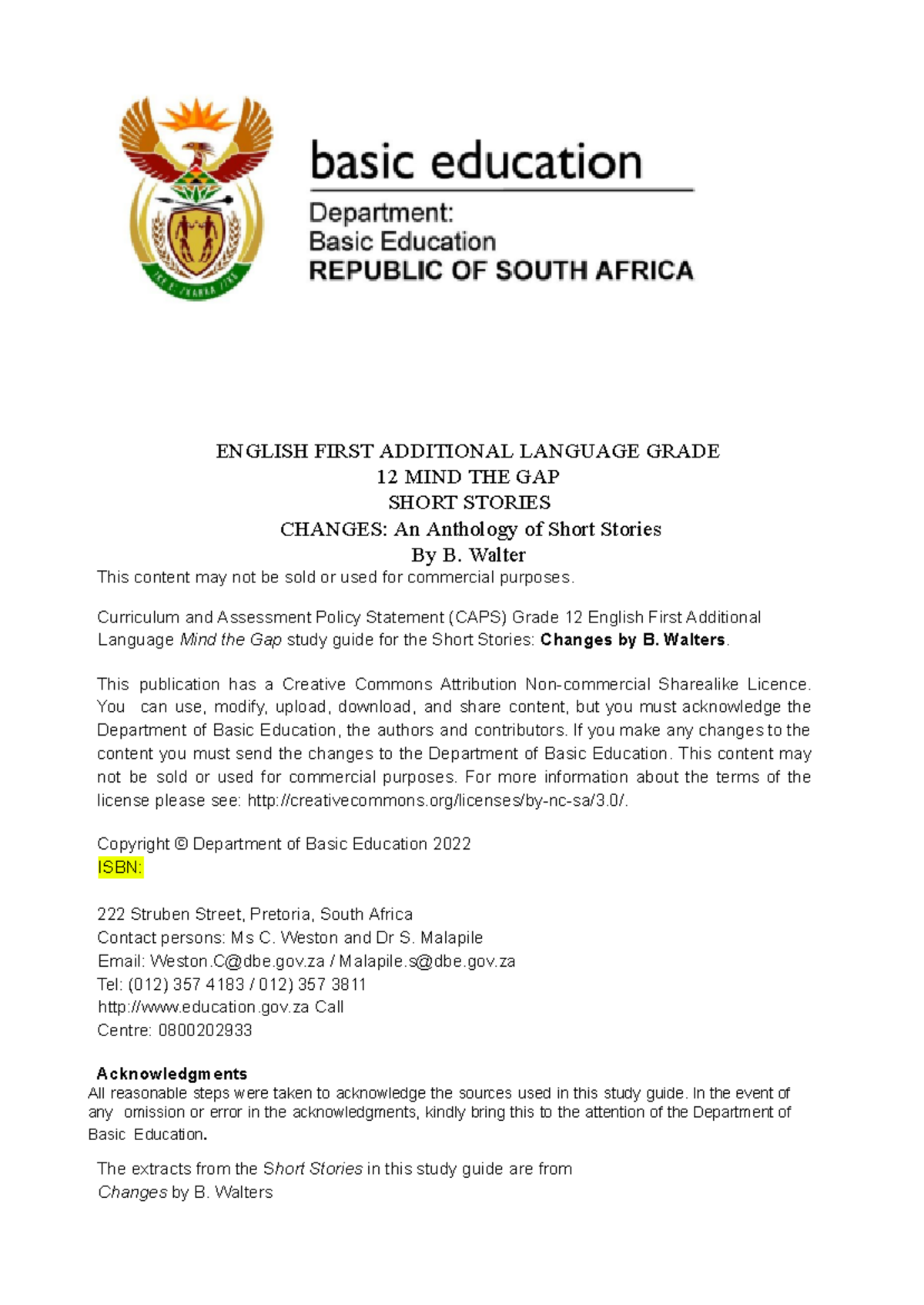 Grade 12 English FAL Short Stories: Mind the Gap Study Guide - Studocu