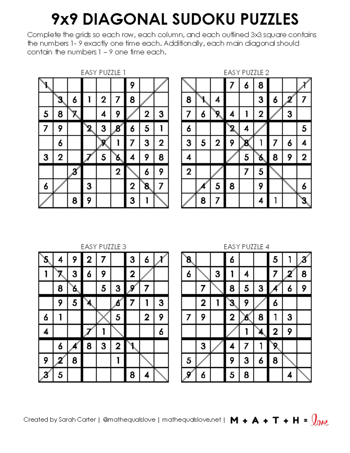 9x9 DIAGONAL SUDOKU PUZZLES: Easy to Challenging Levels - Studocu