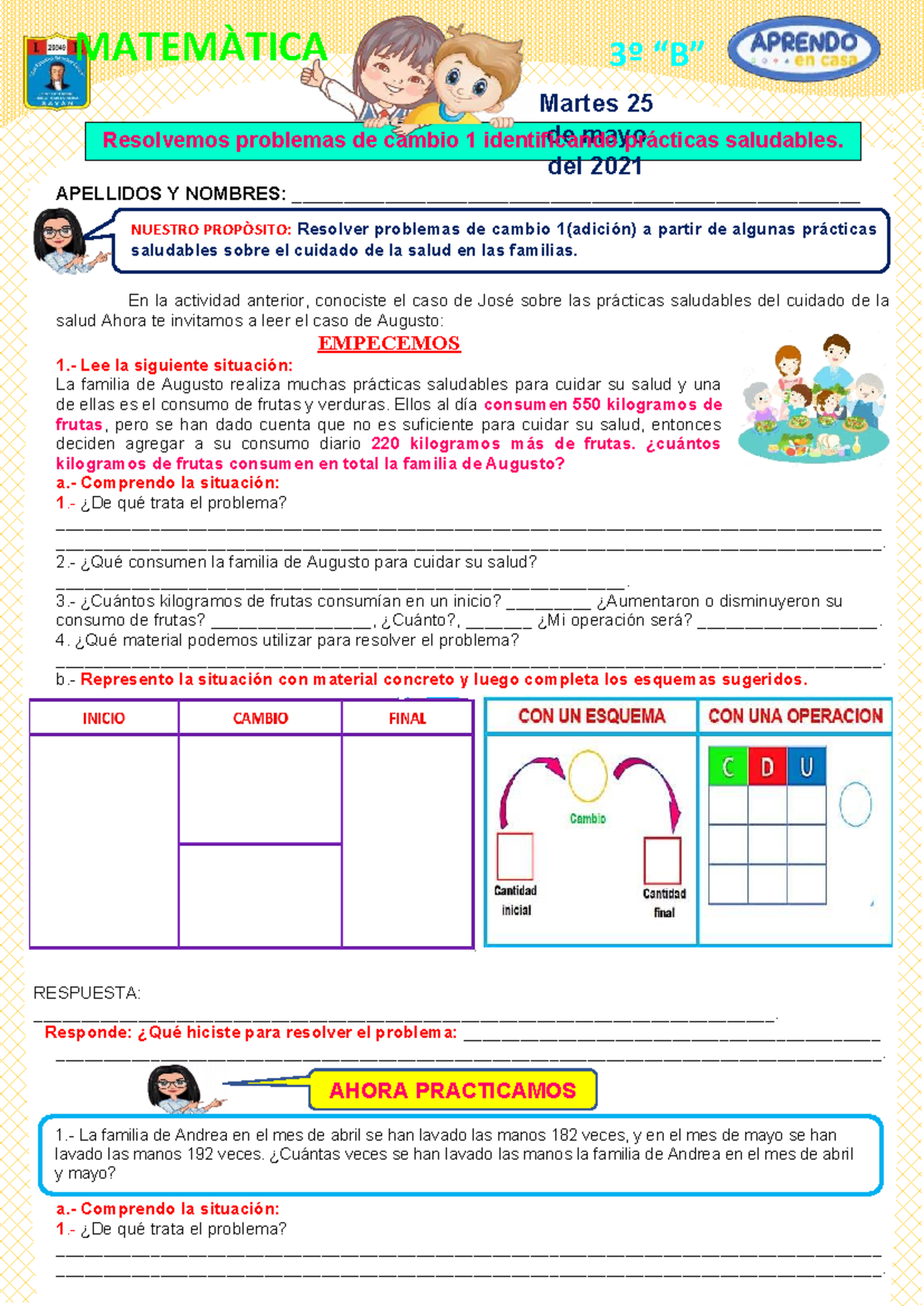 MATEMÀTICA 3º - Problemas de Cambio 1 y Prácticas Saludables - Studocu