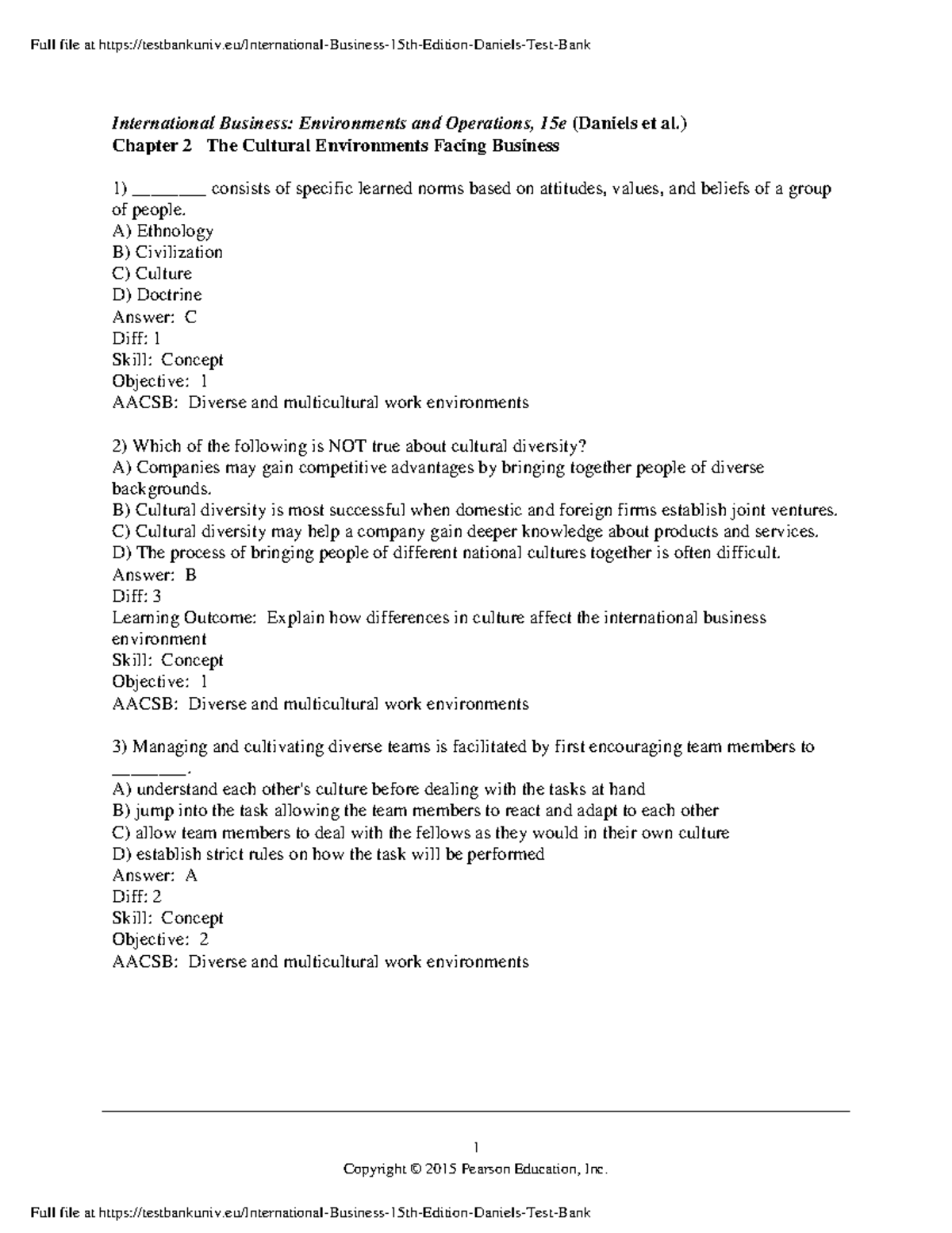 International Business Test Bank: Chapter 2 Cultural Environments - Studocu