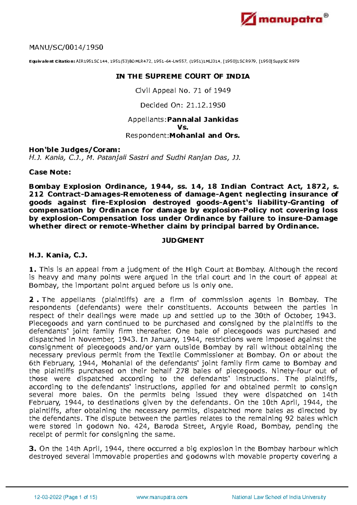Panna Lal v. Mohanlal (1951) - MANU/SC/0014/ Equivalent Citation ...