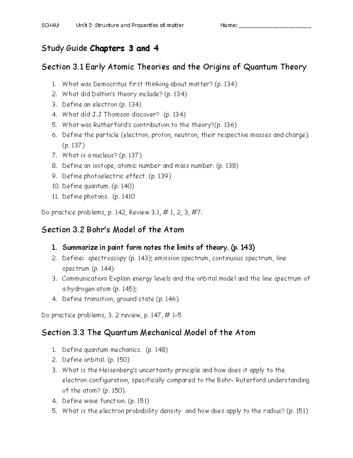 SCH4U Study Guide: Key Concepts in Chapters 3 & 4 - Studocu