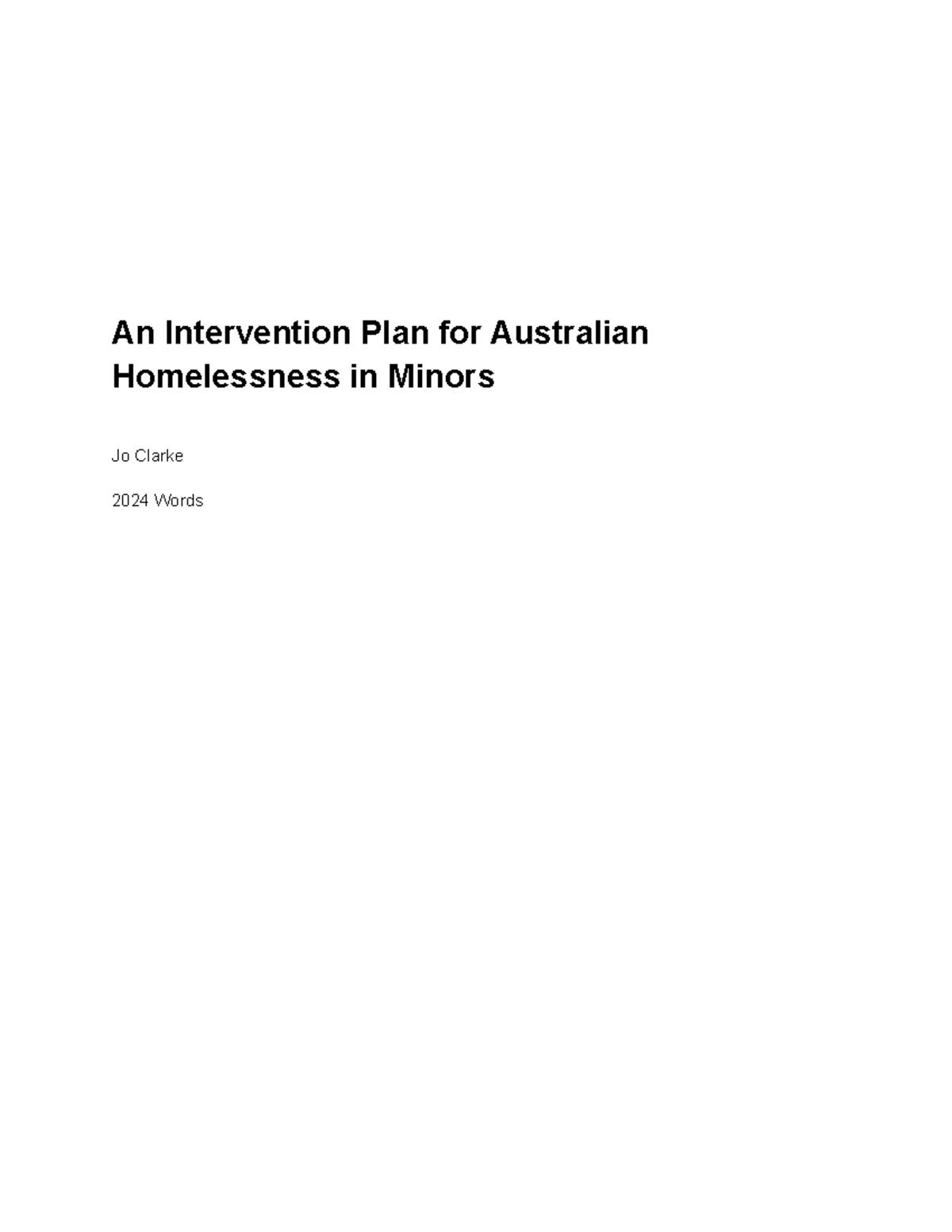 Intervention Plan for Australian Homelessness in Minors - Studocu