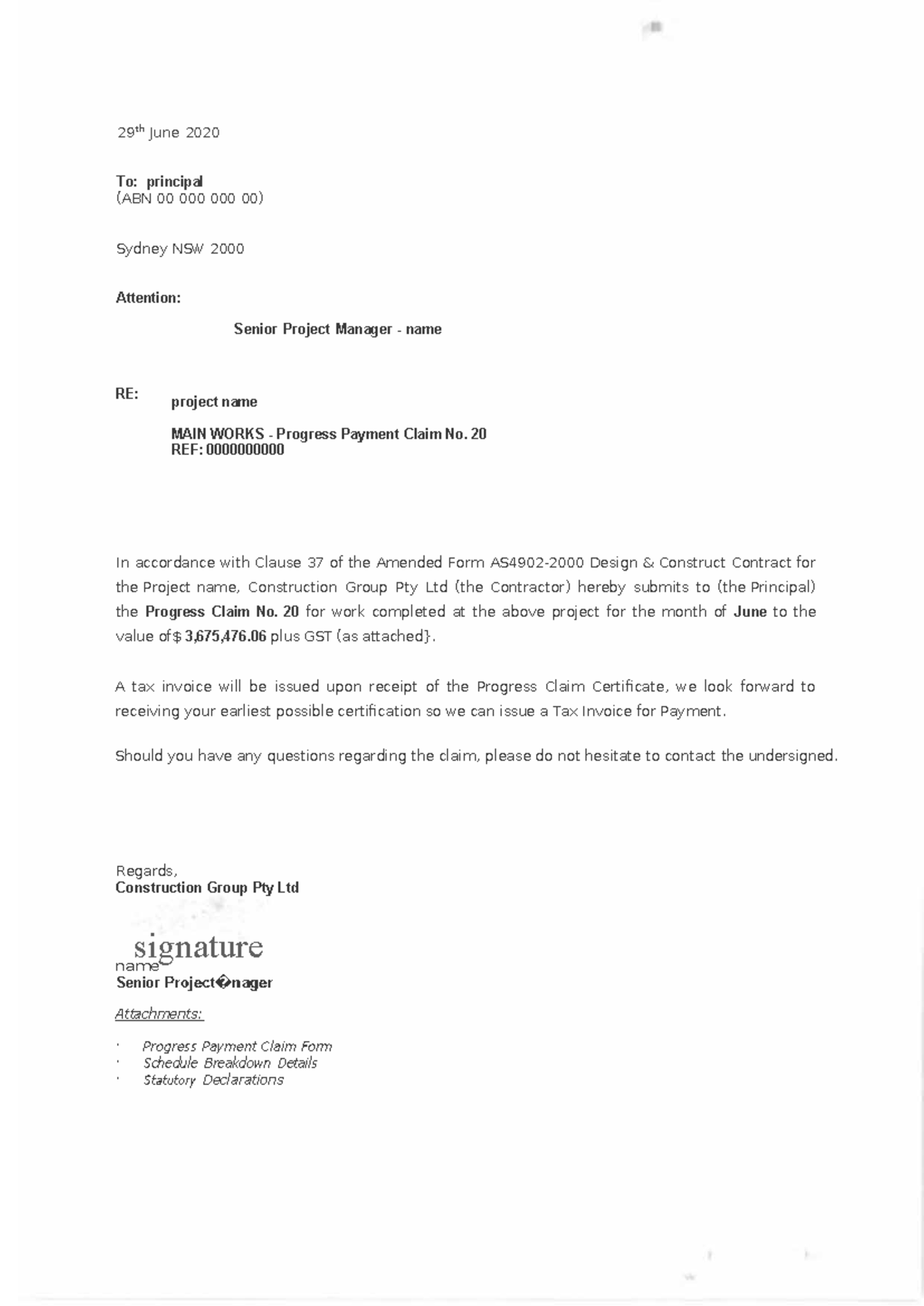 Progress Payment Claim No. 20 - Tutorial Example - Studocu