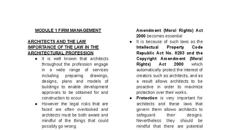 Module 1-16 BMAA 1: Importance of Law in Architectural Management - Studocu