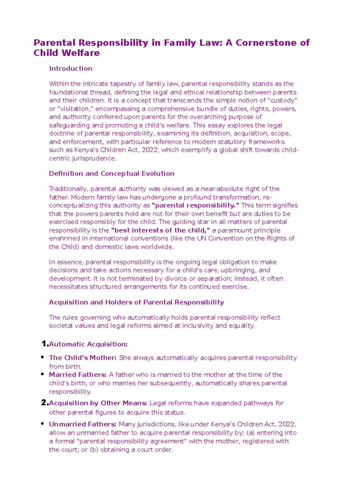 Family Law (LAW 101): Parental Responsibility, Adoption & Guardianship ...