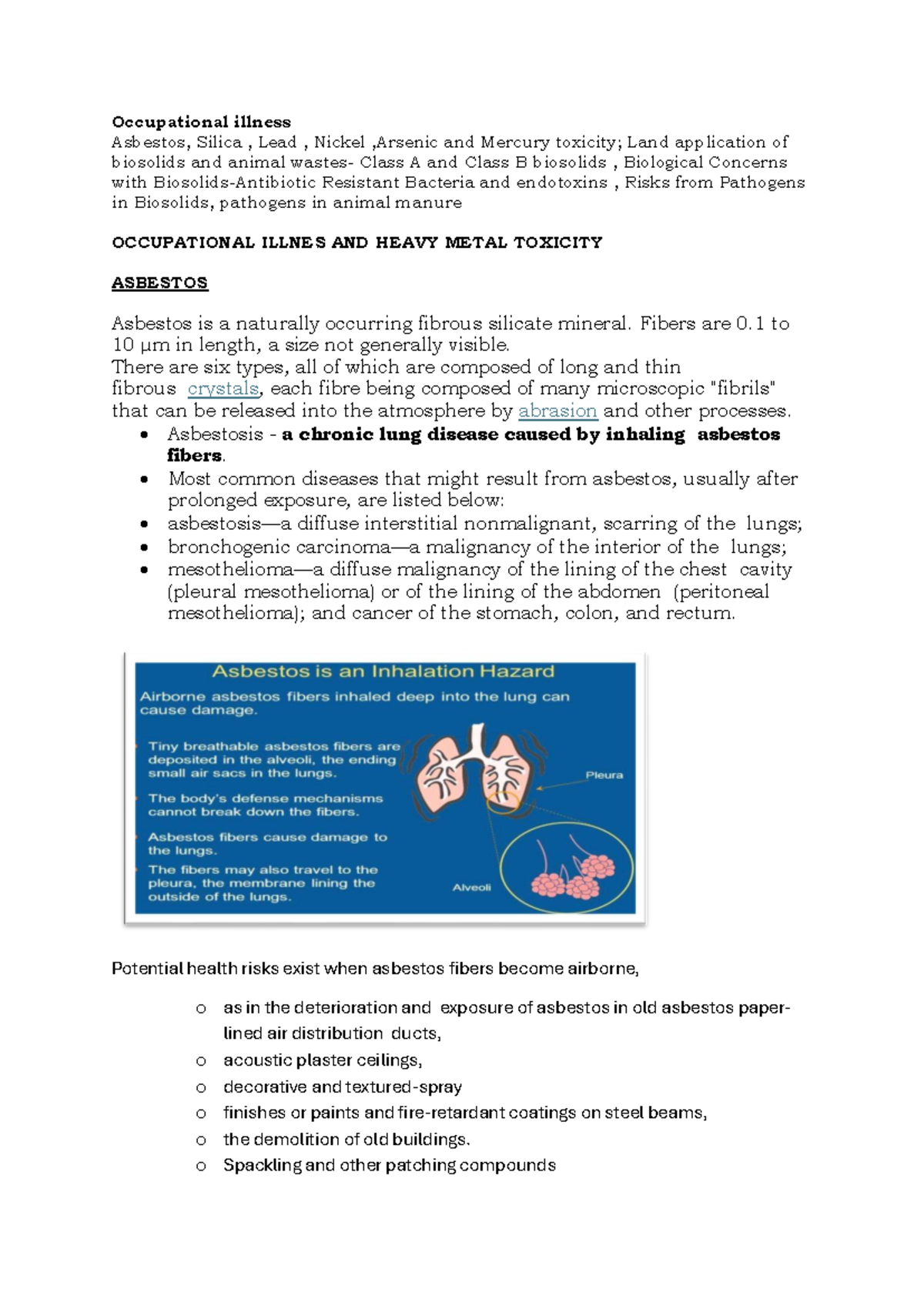 Occupational Illness: Asbestos, Silica, Lead, Nickel, and Mercury Risks ...
