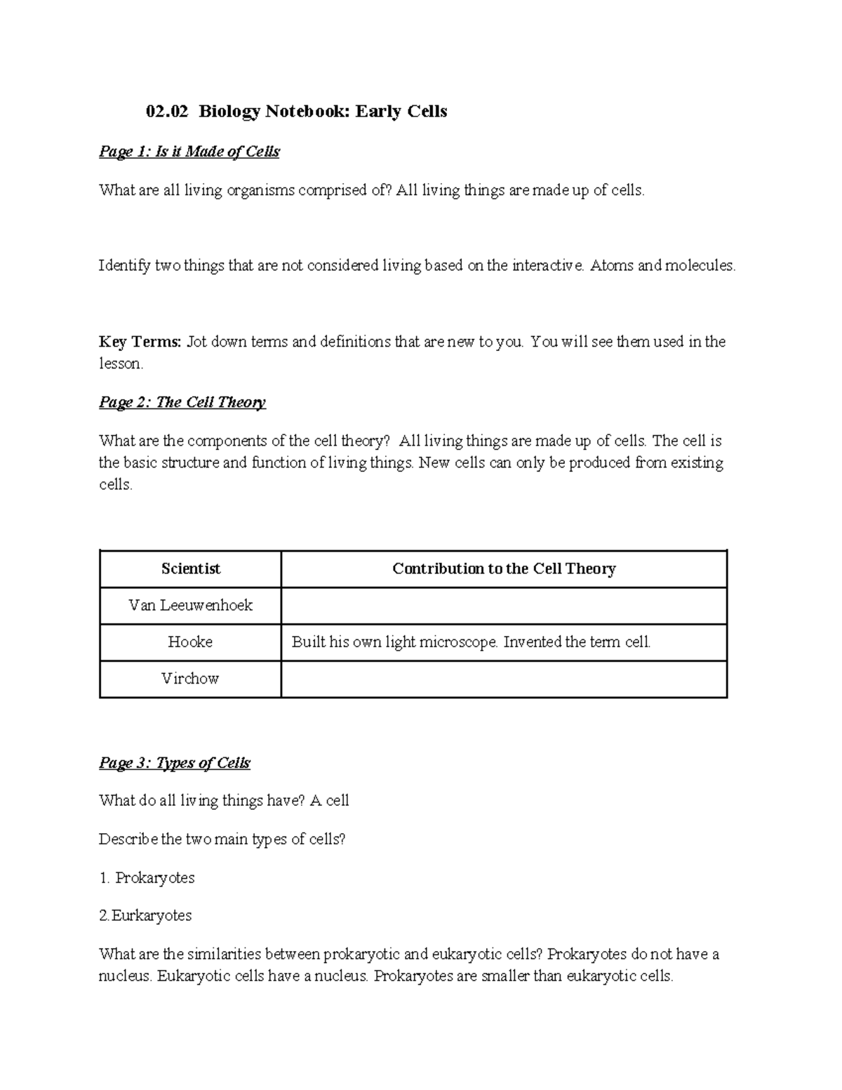 Biology Guided Notes 2: Understanding Cells & Microscopes - Studocu