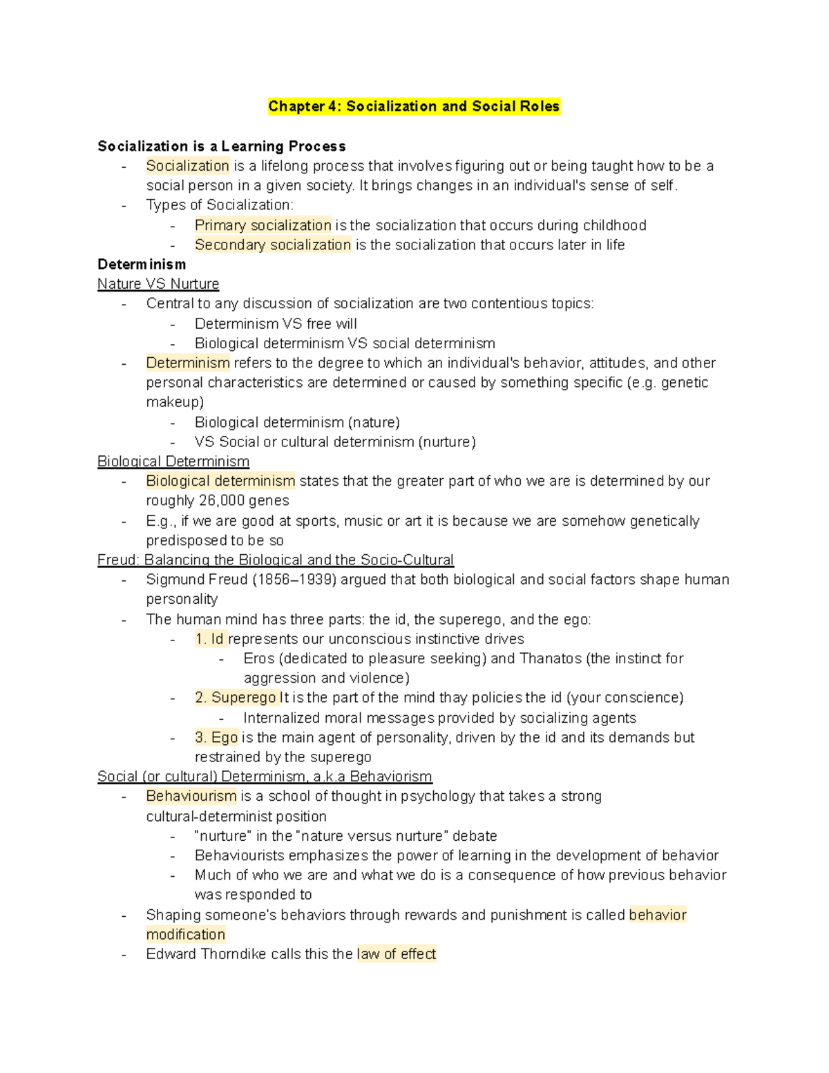 Soc 100 Chapter 4: Insights on Socialization & Social Roles - Studocu