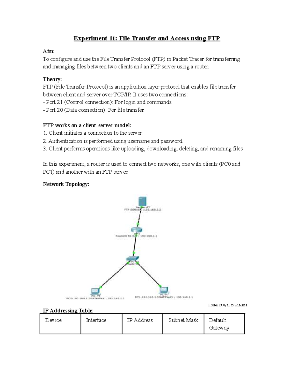 CN Experiment 11: Configuring FTP for File Transfer in Packet Tracer ...