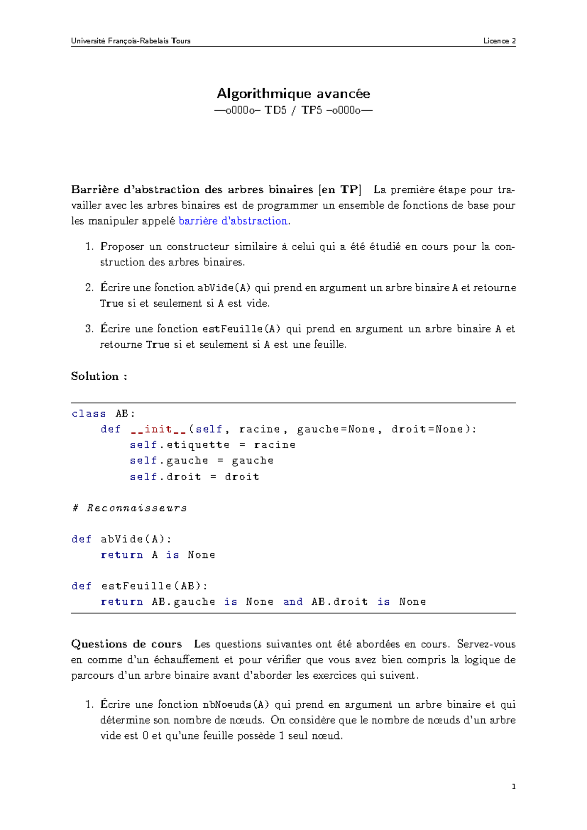 Algorithmique avancée - Python - Activité 5 Correction - Algorithmique ...
