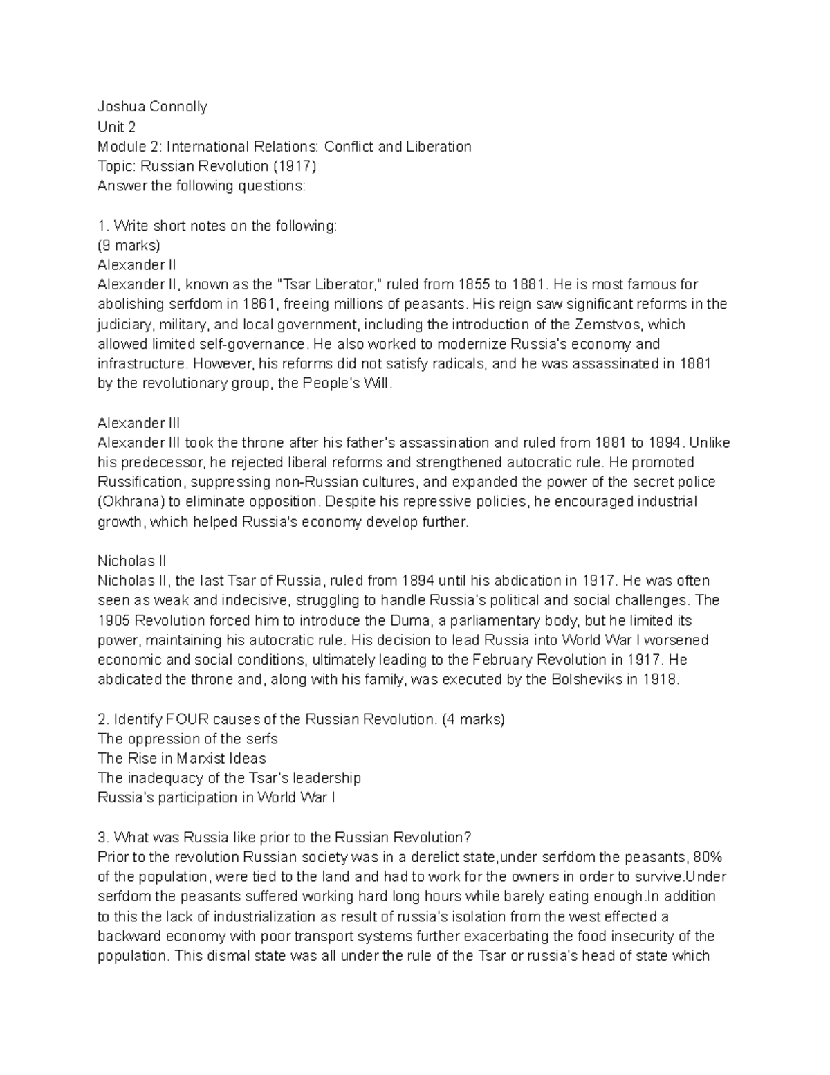 History Homework: The Russian Revolution and Its Key Figures (Unit 2 ...