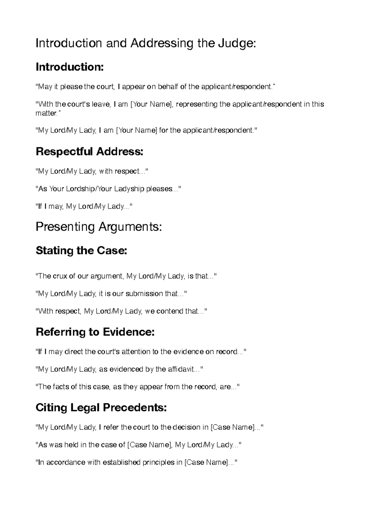 Court Script for MOOT Court: Addressing the Judge and Presenting ...