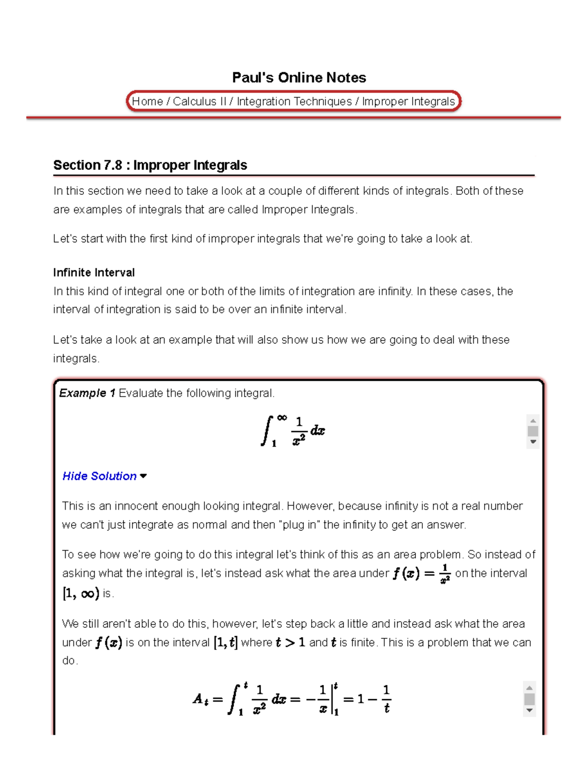 Improper Integrals in Calculus II: Techniques and Examples - Studocu