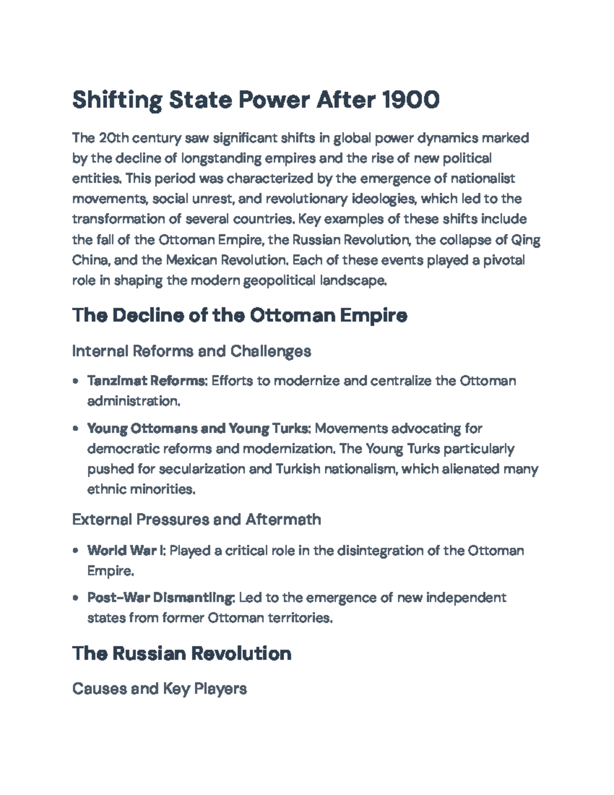 Shifting State Power in the 20th Century: Key Empires & Revolutions ...