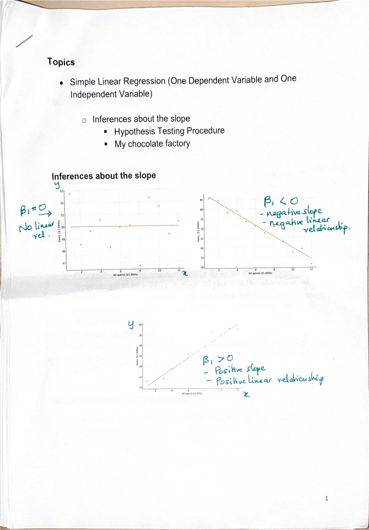 Final Exam Review Notes for ABC123: Simple Linear Regression Insights ...