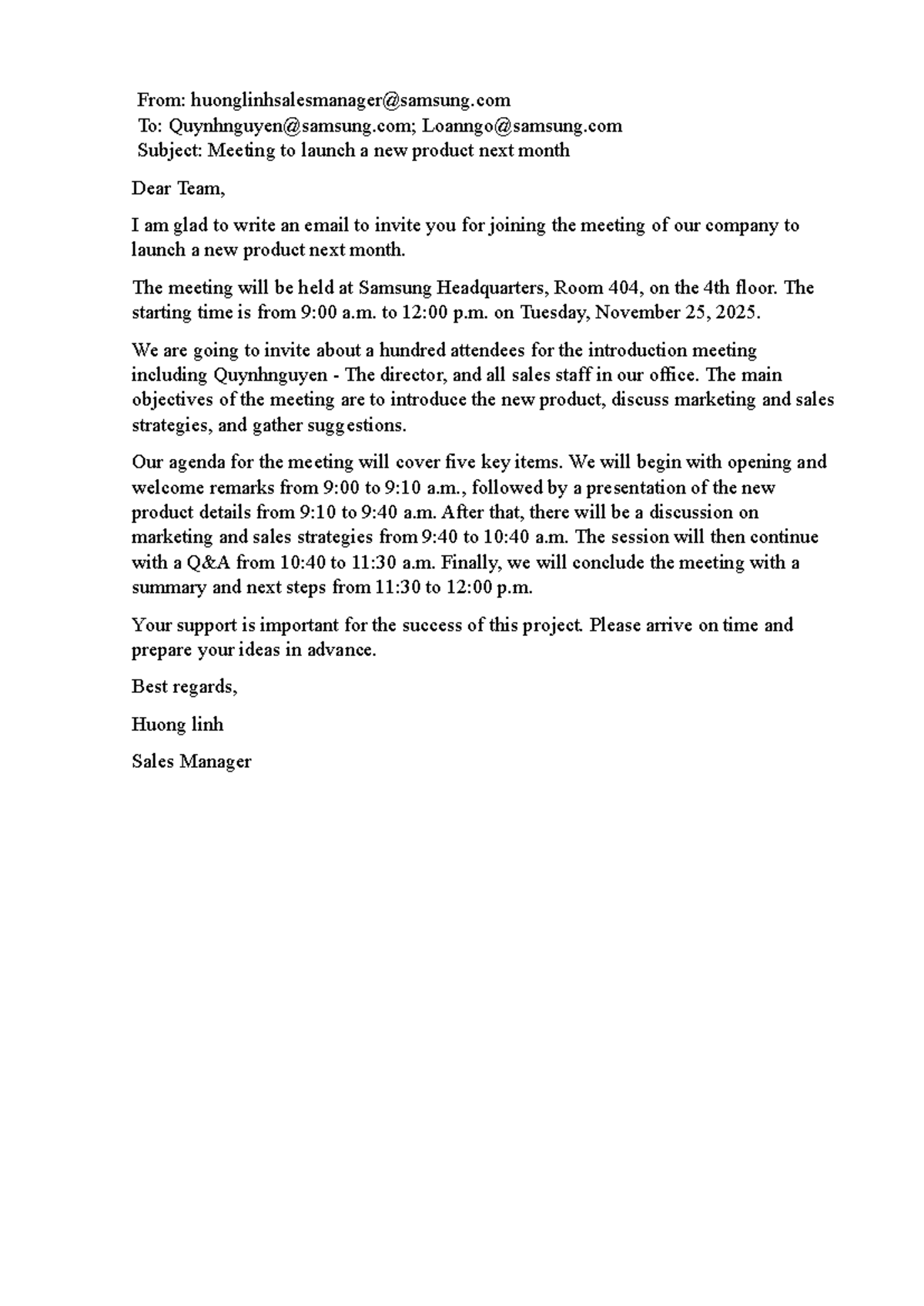 Writing 3 - Email Invitation for Product Launch Meeting - Studocu