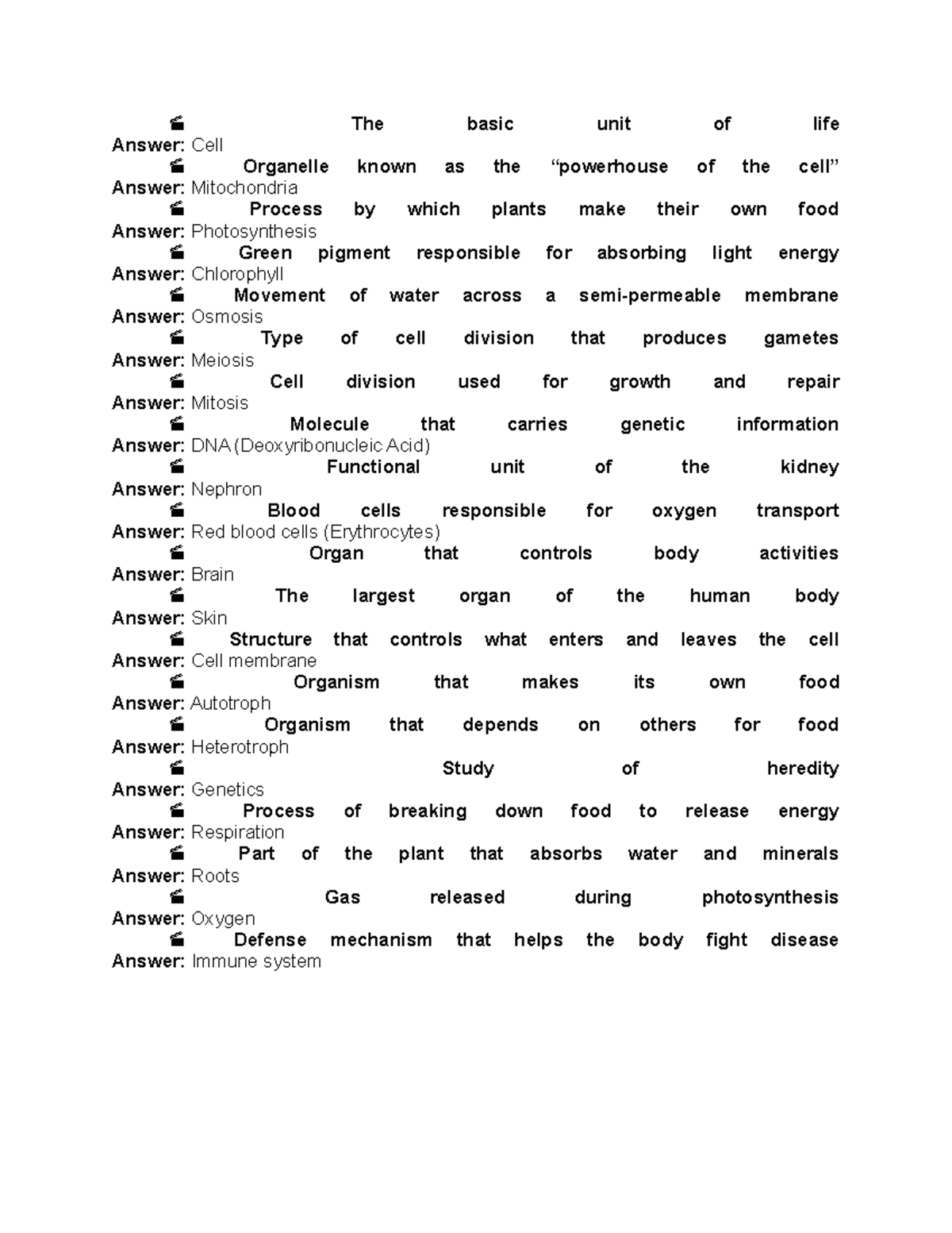 Biology 2 - Quiz on Cell Structure and Functions - Studocu
