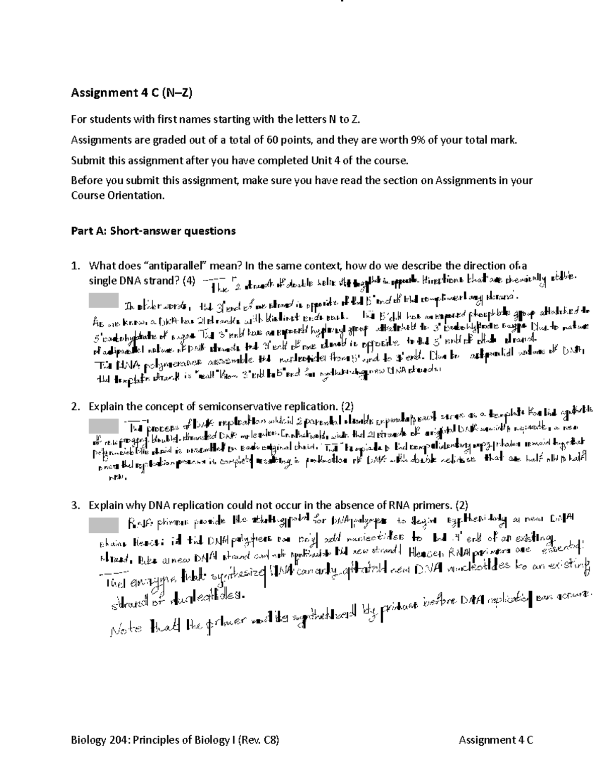 BIOL204 Assignment 4 Assignment 4C (N Z)bio (3) (15) - Assignment 4 C (N–Z) For students with ...