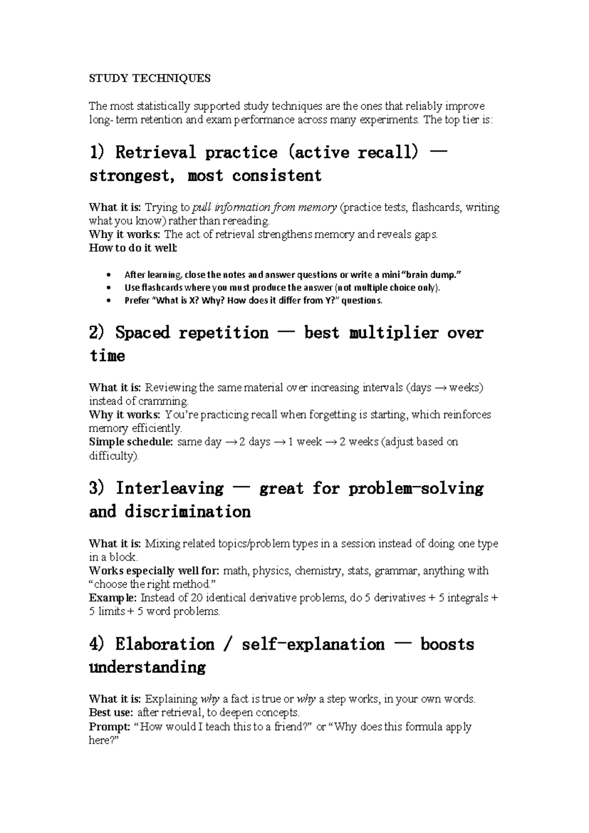 STUDY TECHNIQUES: Effective Methods for Retention & Exam Success - Studocu