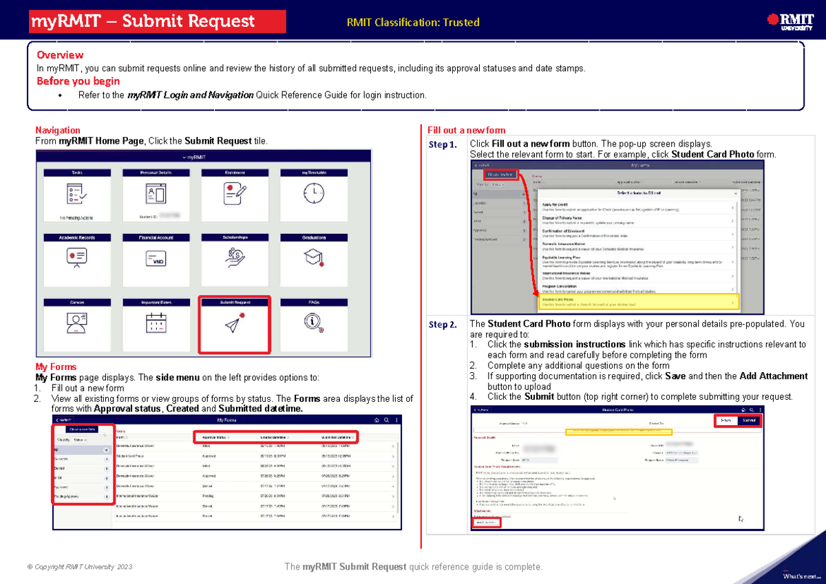 myRMIT QRG: Submitting Requests Overview Guide - Studocu