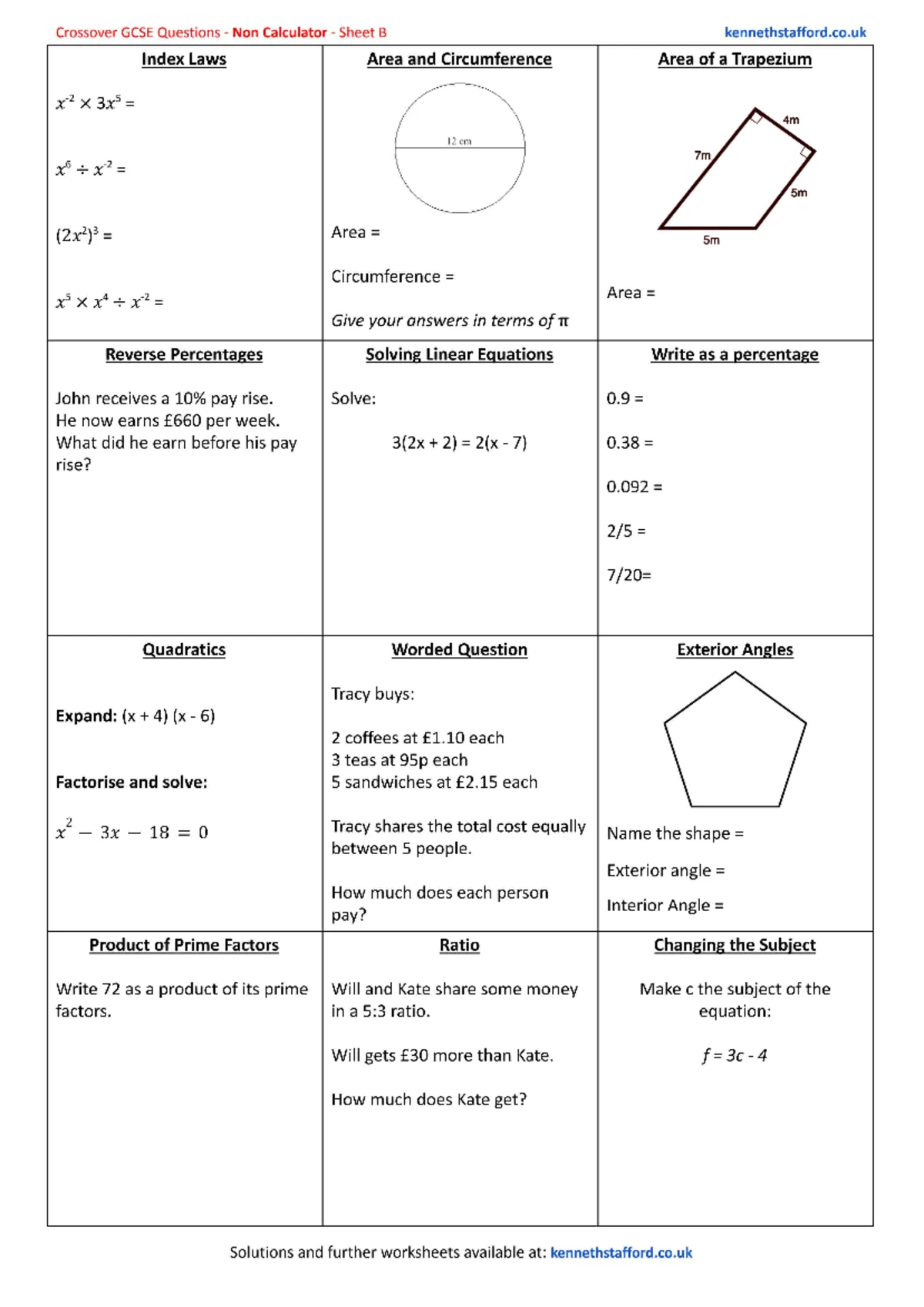 Crossover GCSE Calculator Questions Sheet B: Key Concepts & Solutions ...