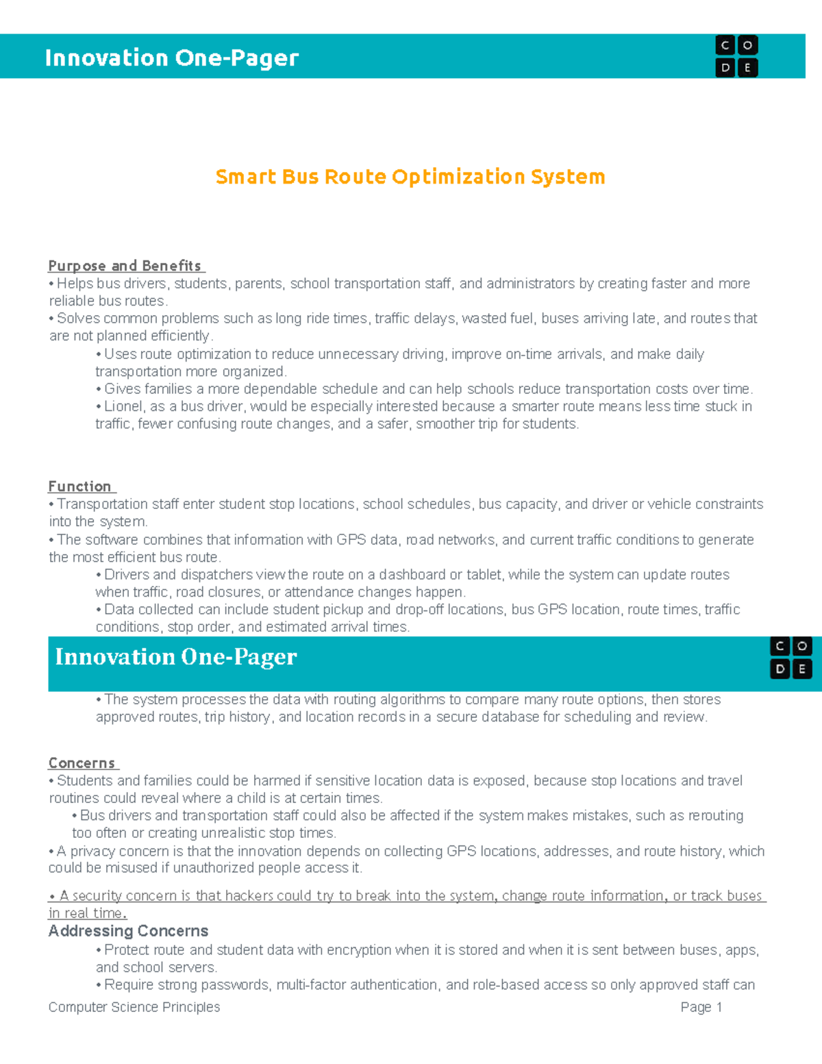 CS Principles: Smart Bus Route Optimization System Overview and ...