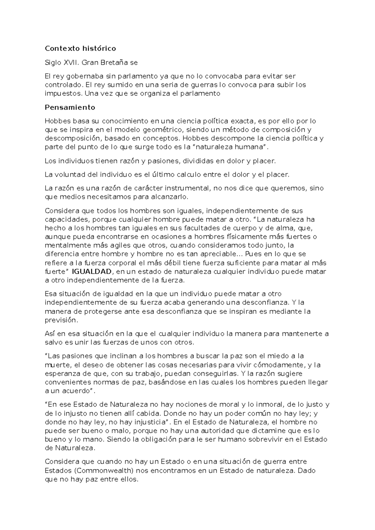 Formación de la teoría política. Hobbes - Contexto histórico Siglo XVII ...