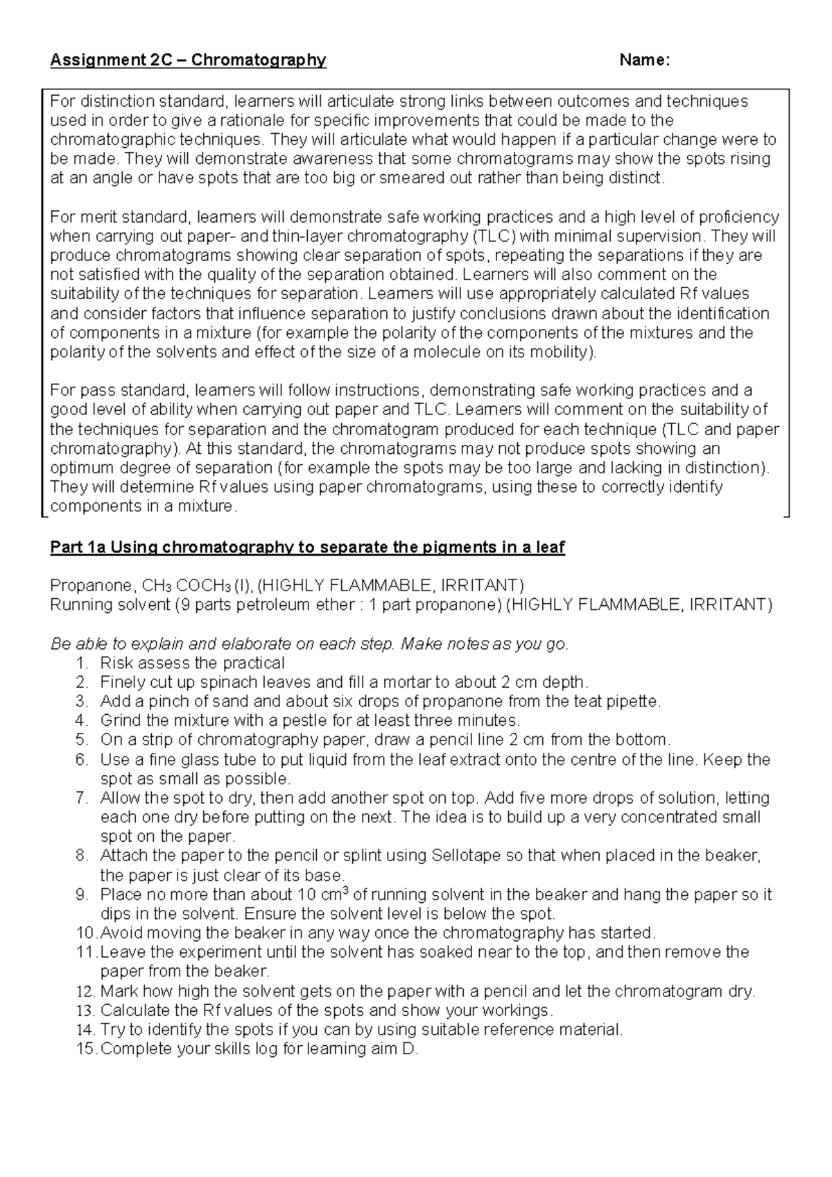 BTEC Applied Science: Chromatography Methods for Assignment 2C - Studocu