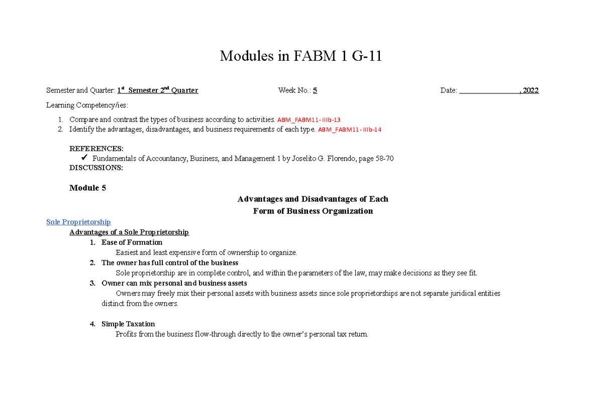 FABM 1 Module 5 week 5 - ABM - Modules in FABM 1 G- Semester and ...