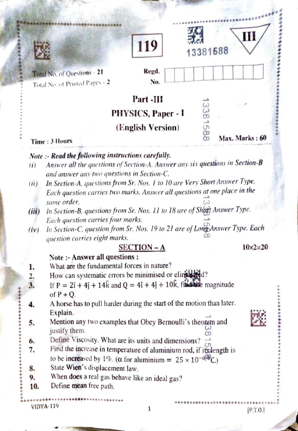 Physics Practice Questions - Paper I (13381588) - Studocu