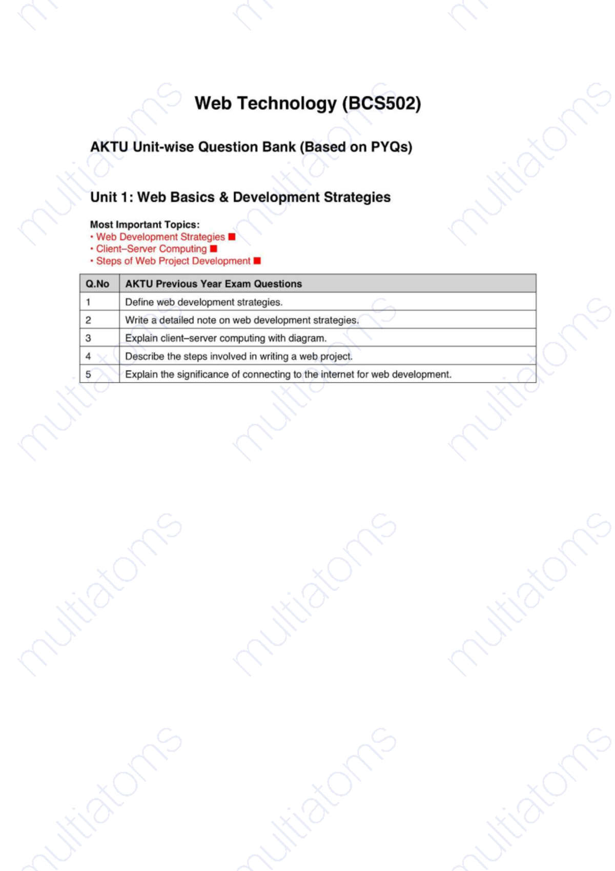 Web Technology AKTU Unitwise PYQ Ques Bank - Studocu
