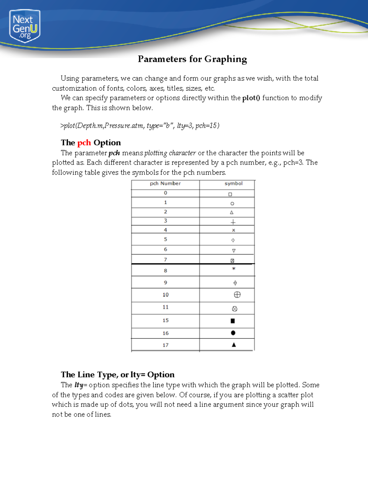 3. Parameters for Graphing: Customizing Your Plots - Studocu