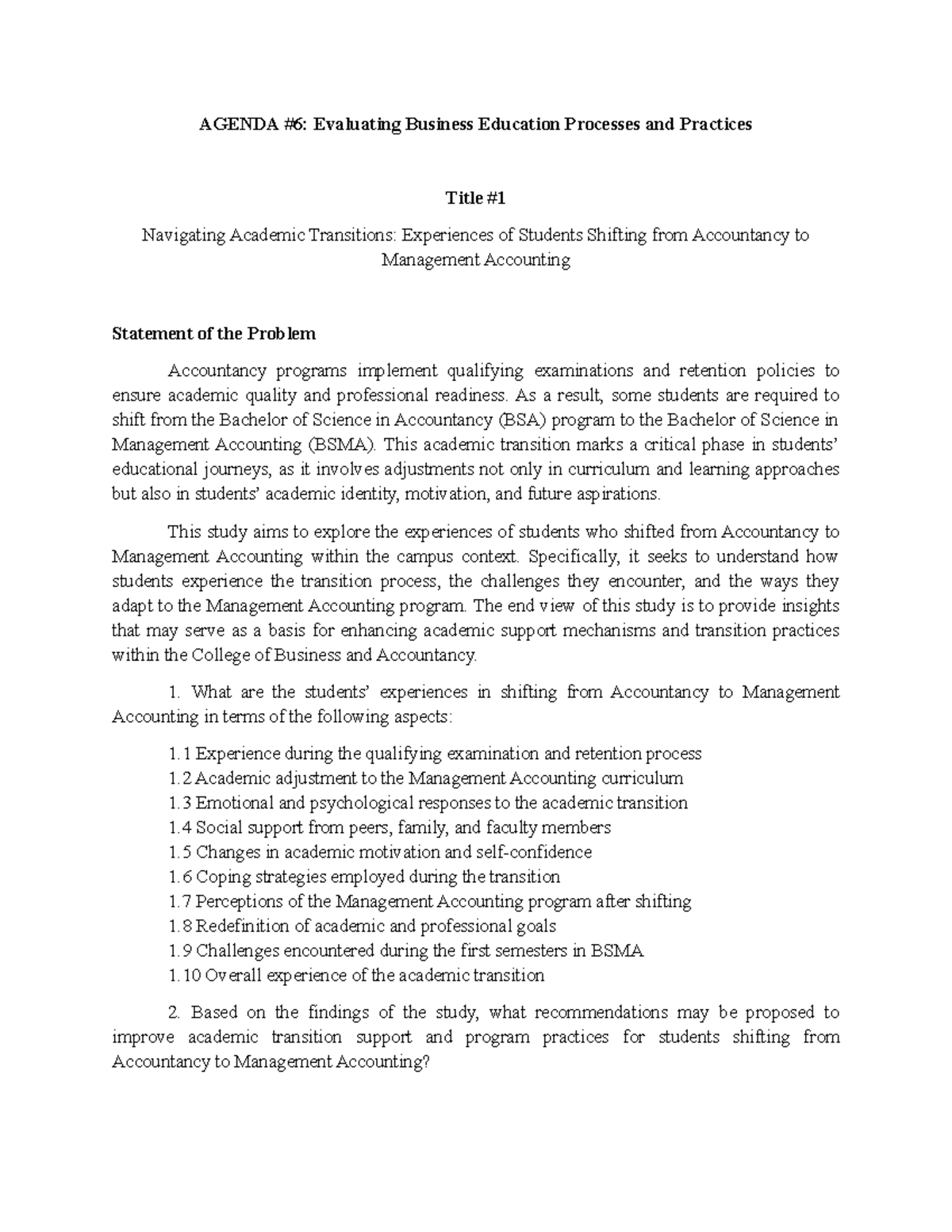 BSA to BSMA Transition: Student Experiences & Recommendations - Studocu