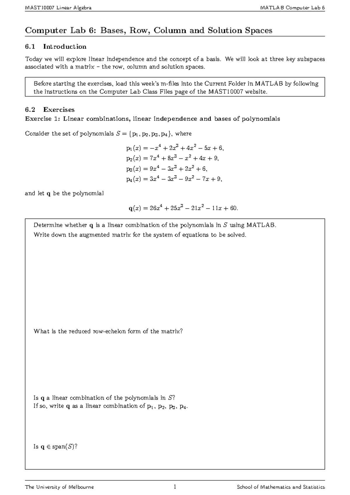 Linear Algebra MATLAB Computer Lab 6: Exploring Bases and Subspaces ...