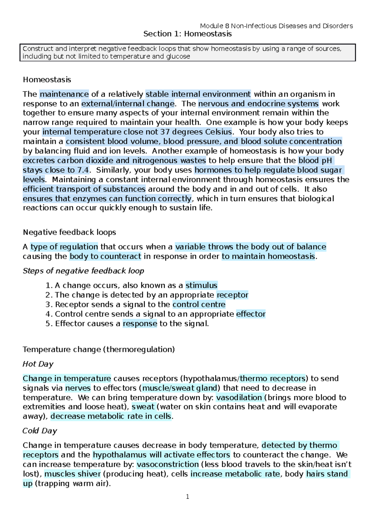 HSC Biology Module 8 Homeostasis & Disease Mechanisms Notes - Studocu